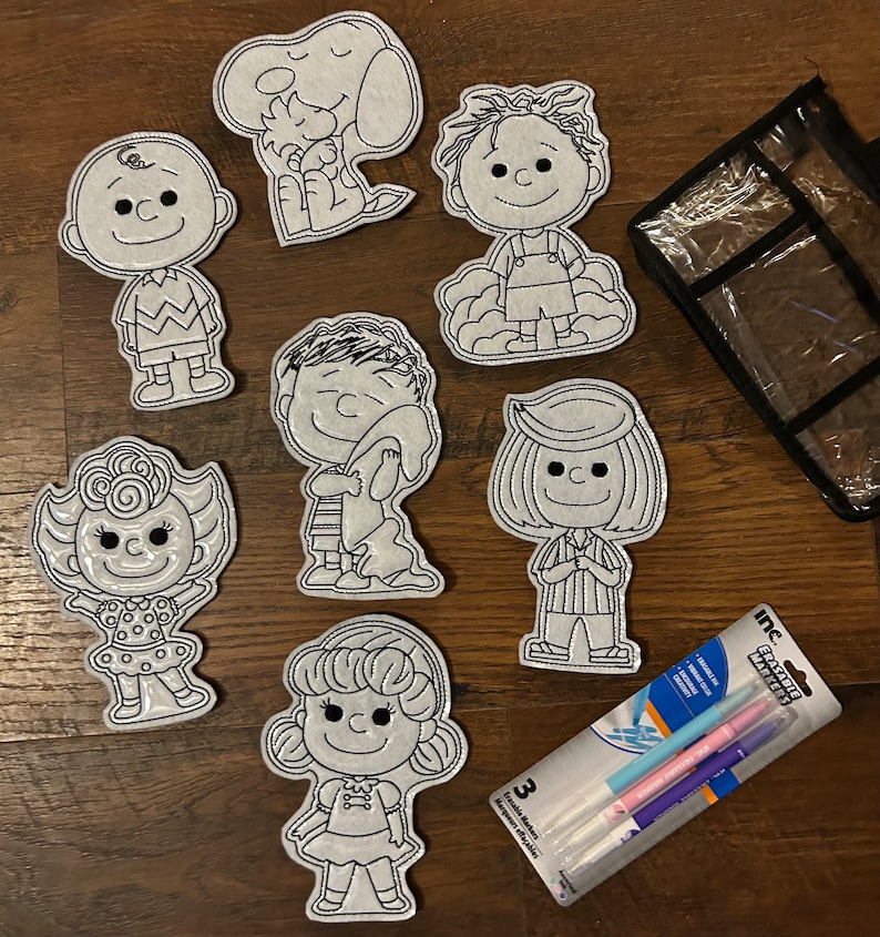 Peanuts Charlie Brown Snoopy Coloring Set Machine Embroidery Dry Erase ...