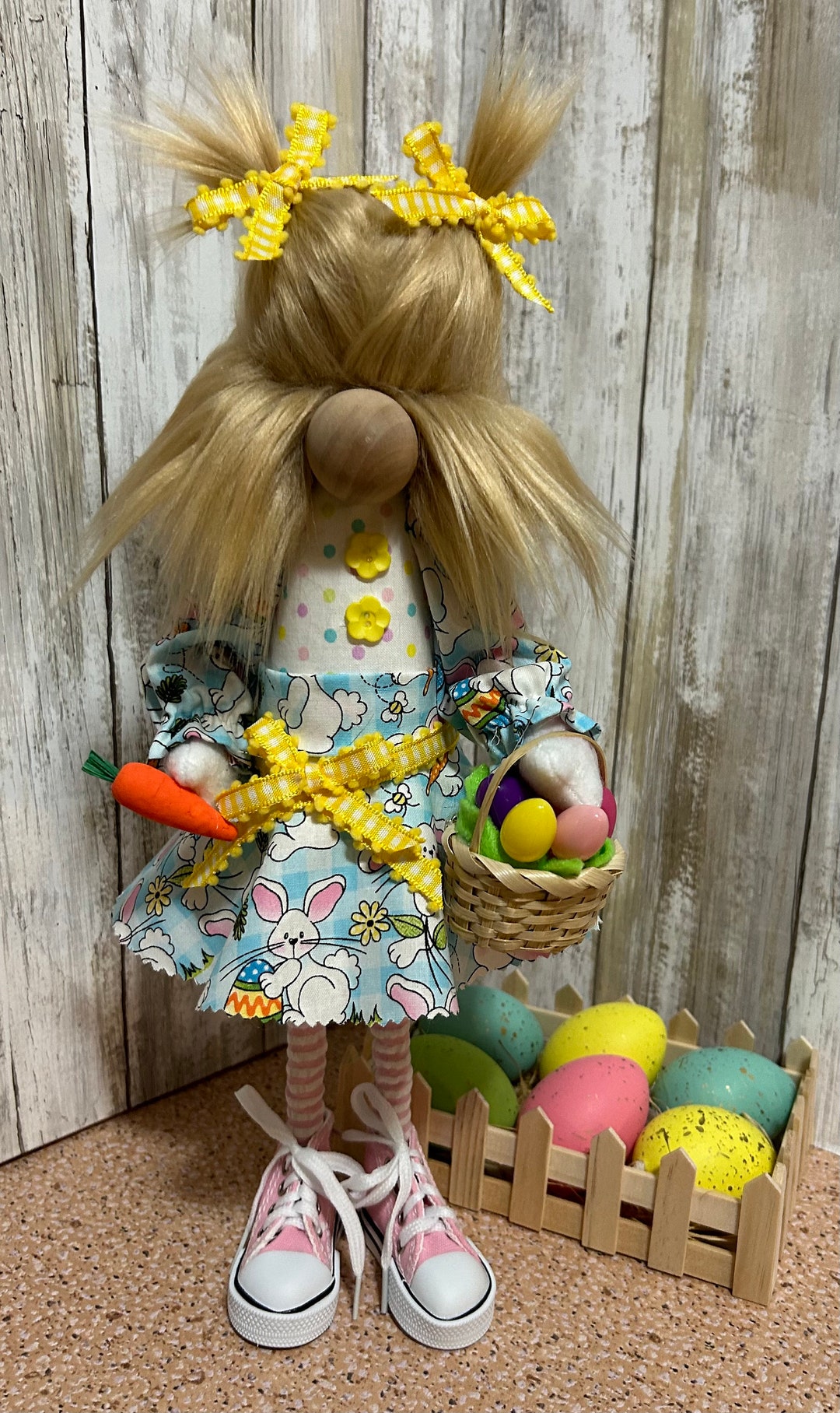 Easter Bunny Girl Doll Standing Gnome Ooak Home Decor Gift Doll ...