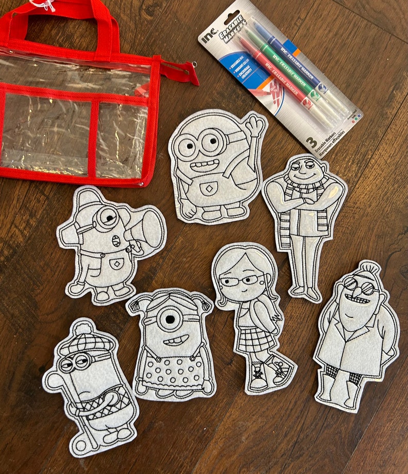 Minions Coloring Set Machine Embroidery Dry Erase Vinyl Kids Travel - Etsy