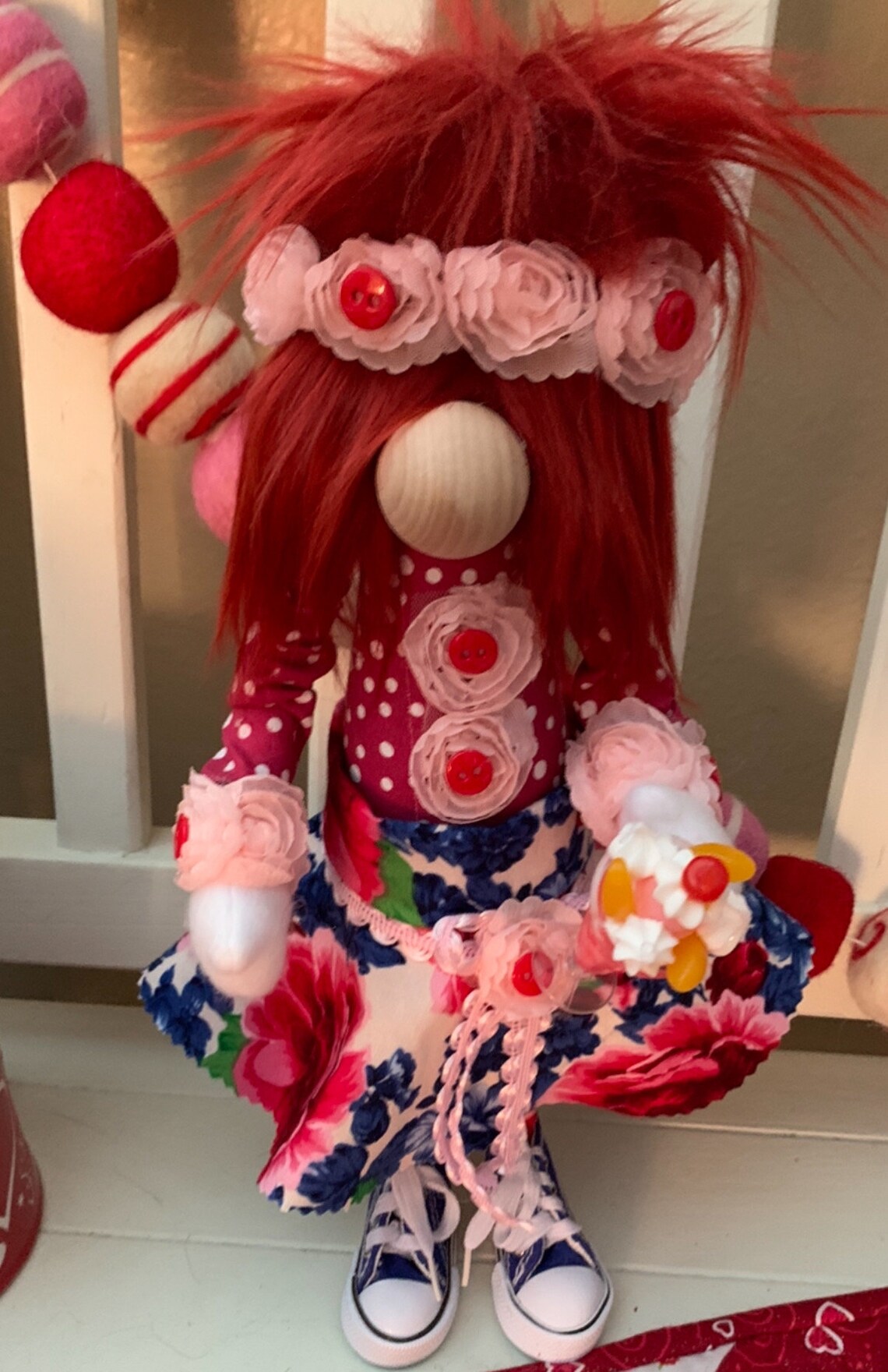 Pioneer Woman Fabric Standing Girl Gnome Holding a Trear Home Decor ...