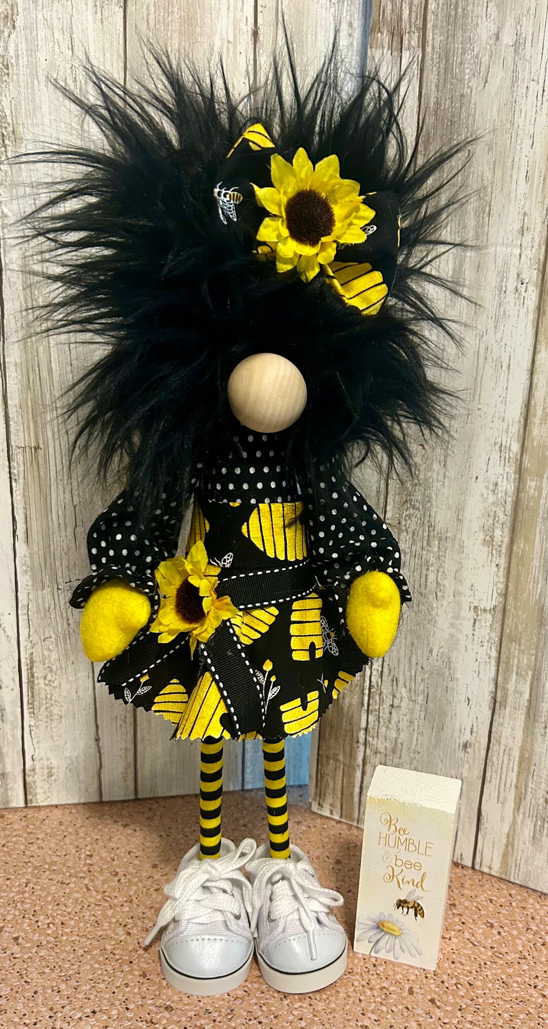 Sunflower Bee Standing Girl Gnome Home Decor Gift Doll Ooak - Etsy