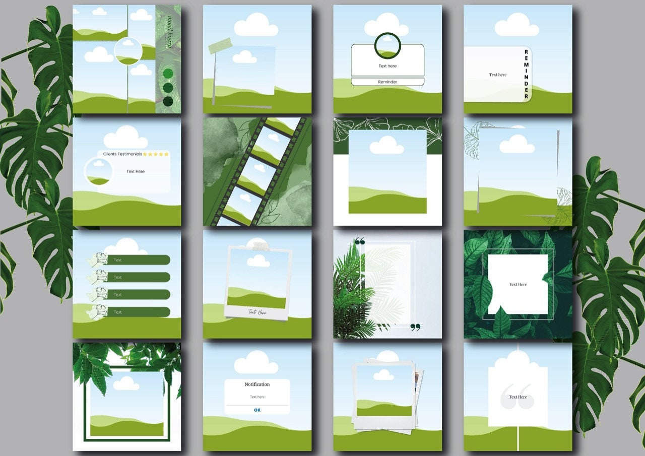 Nature Themed Instagram Canva Templates | Social Media | Green | Leaf ...