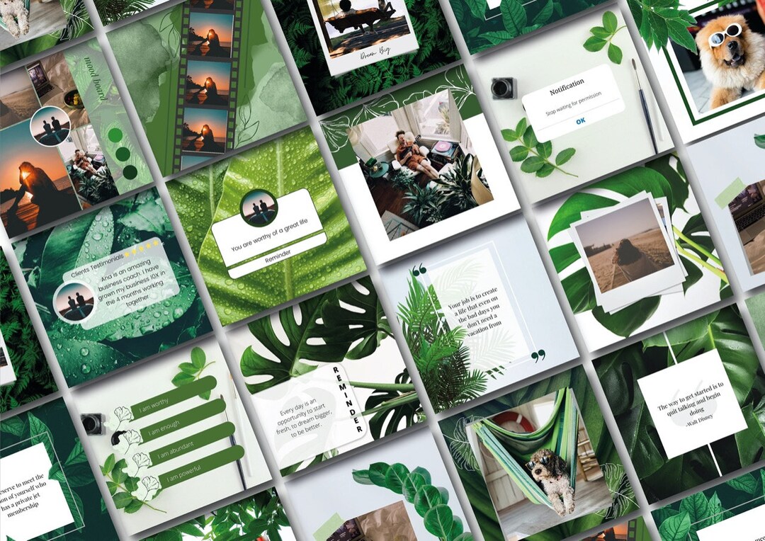 Nature Themed Instagram Canva Templates | Social Media | Green | Leaf ...