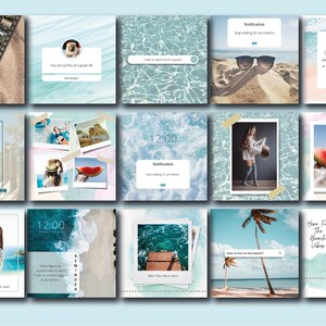 Beach Themed Instagram Canva Templates | Social Media | Editable | Blue ...