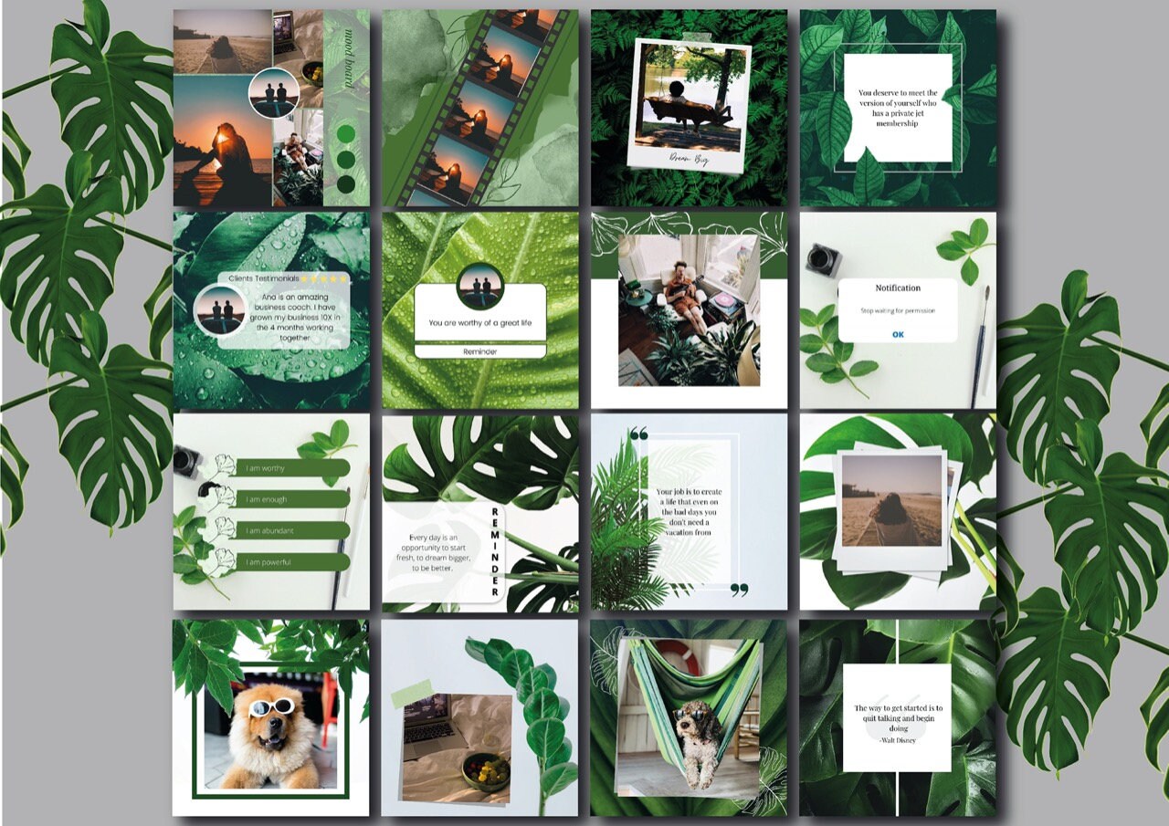 Nature Themed Instagram Canva Templates | Social Media | Green | Leaf ...