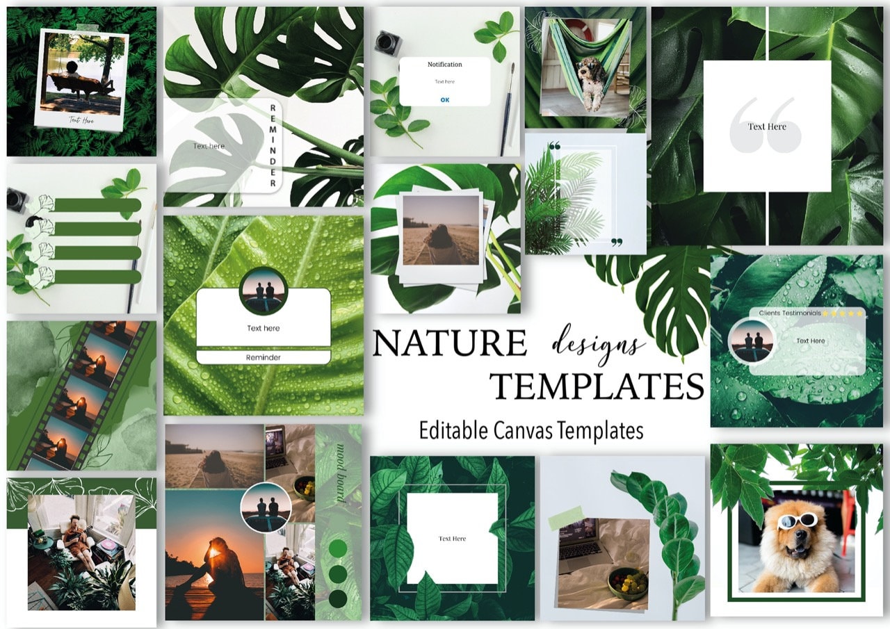Nature Themed Instagram Canva Templates | Social Media | Green | Leaf ...