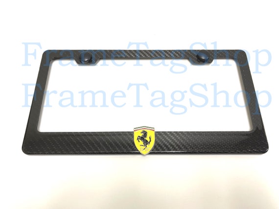 1x Scuderia Ferrari Shield 3D Emblem Badge Real 3K TwillWeave Real Carbon Fiber License Plate Frame