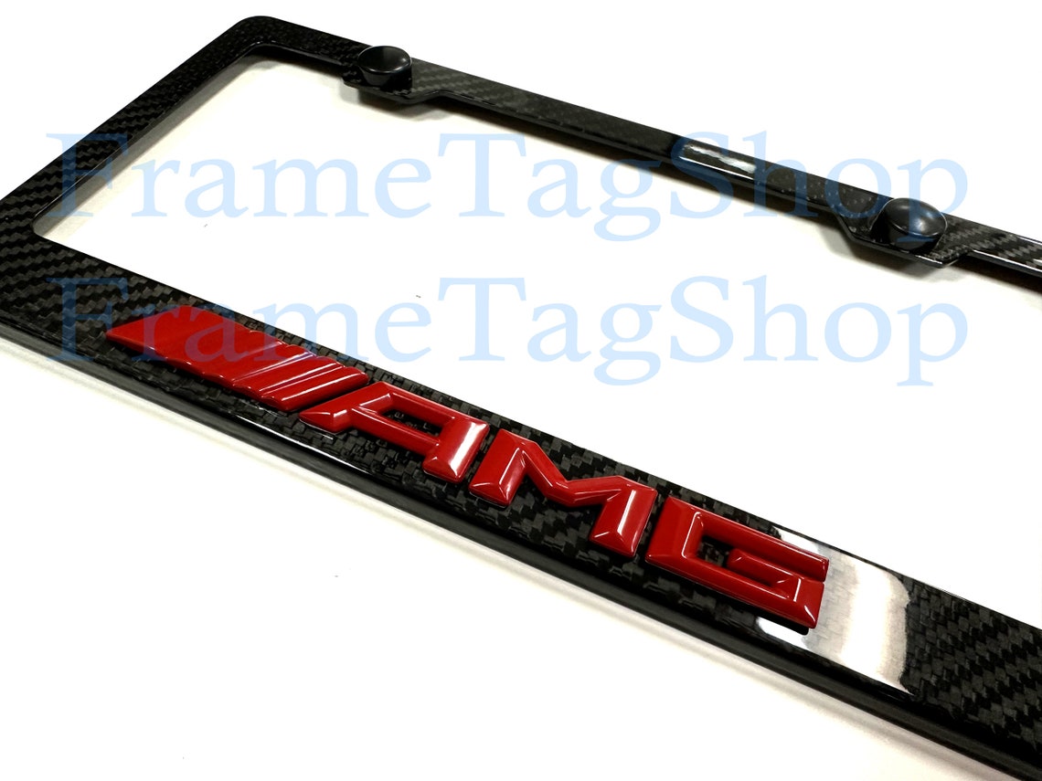 1x Red AMG 3D Emblem Badge Real 3K Twillweave Real Carbon Fiber License ...
