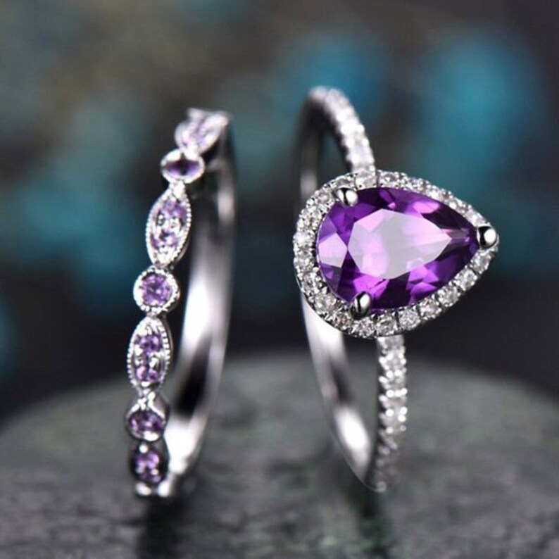 2 PCS Purple Stone Rings Purple Stone Stackable Rings - Etsy