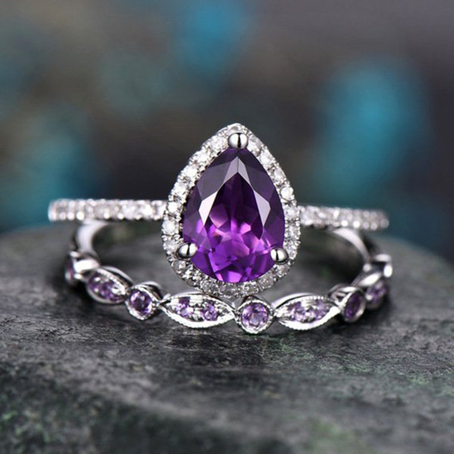 2 PCS Purple Stone Rings Purple Stone Stackable Rings - Etsy