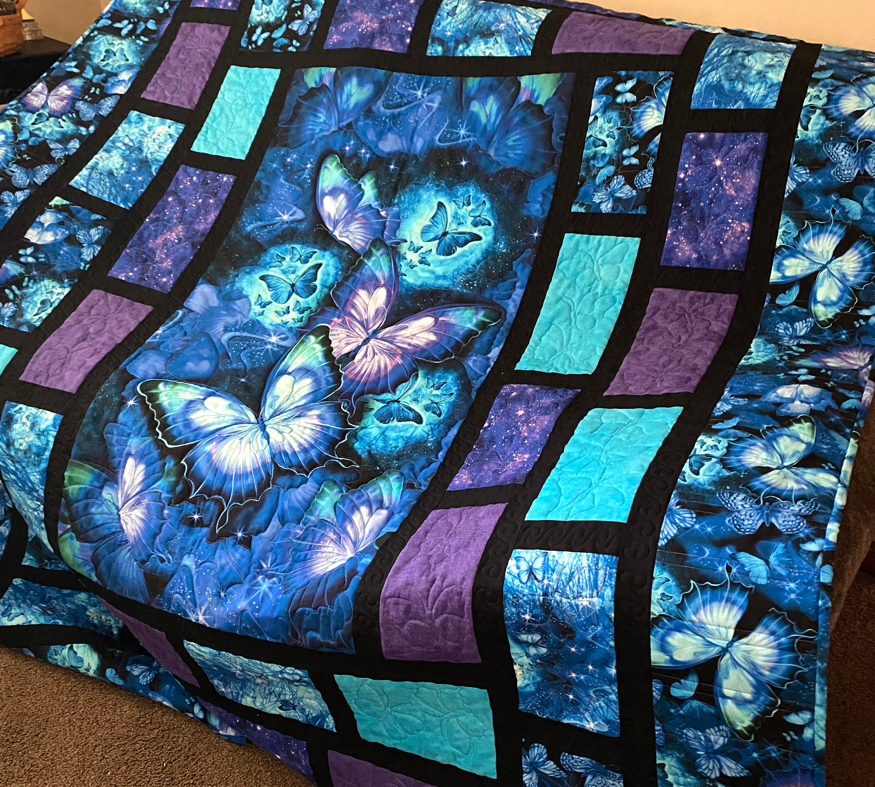 COSMIC BUTTERFLIES Digital Pattern, Large Throw/twin Quilt, 63" X 82 ...