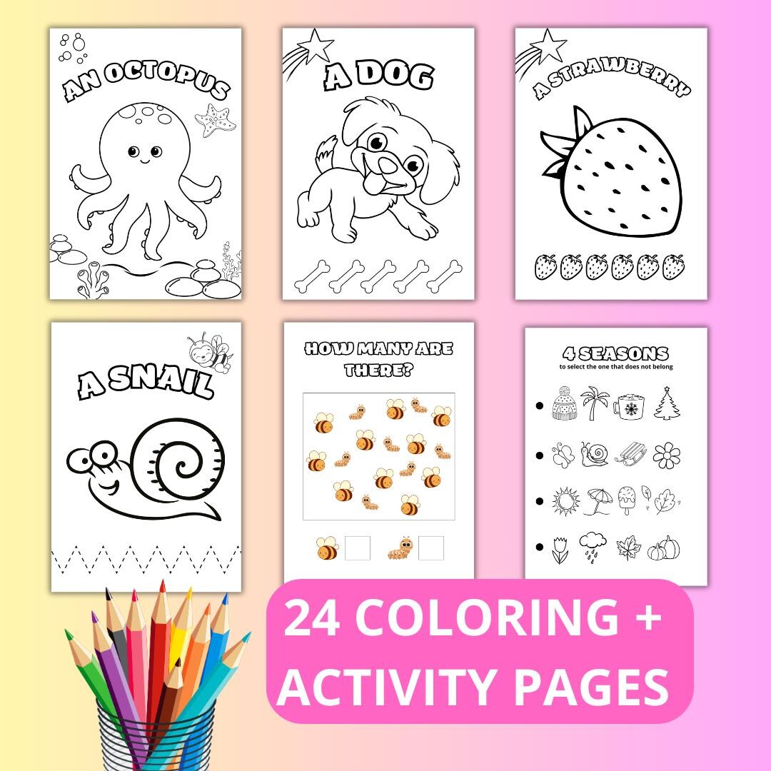 24 Coloring Activity Pages PDF for Kids Toddlers Preschoolers ...