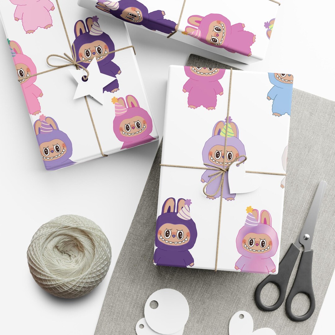 Labubu Pink and Purple Birthday Gift Wrap Paper, Cute Monster Birthday ...