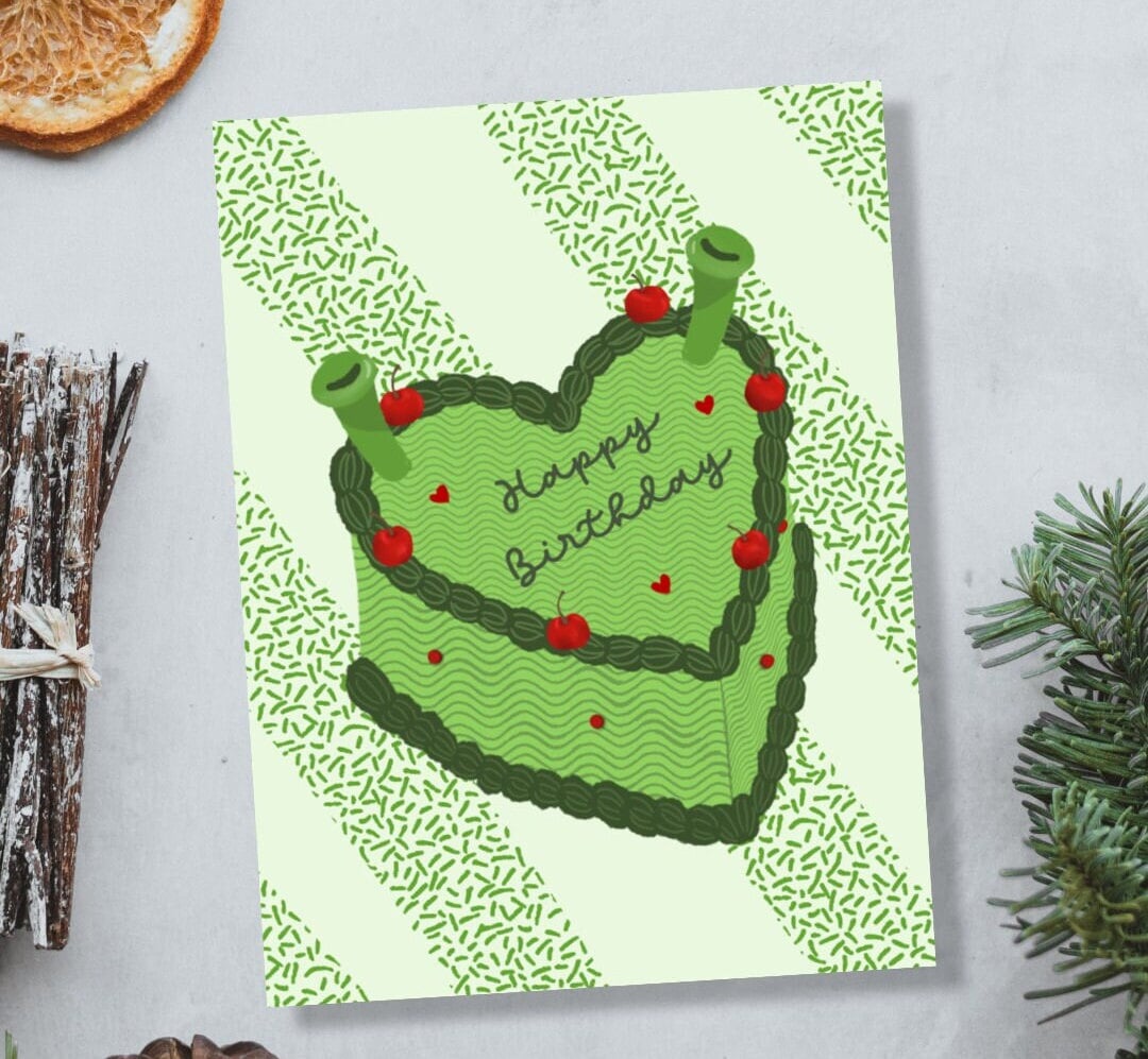 Ogre Birthday Card, Cute Happy Birthday Cake Card, Green Birthday ...