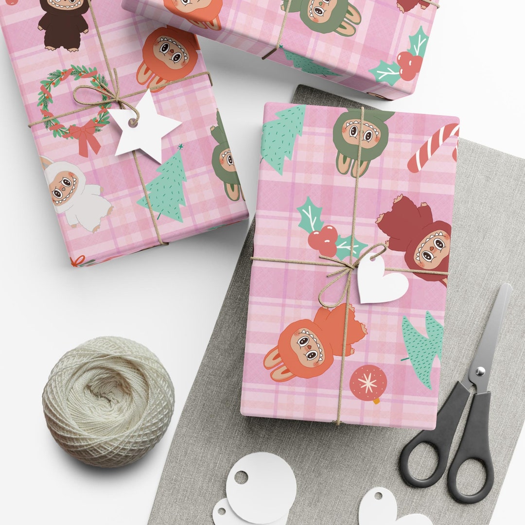 Labubu Pink Christmas Gift Wrap Paper, Cute Monster Christmas Gift Wrap ...