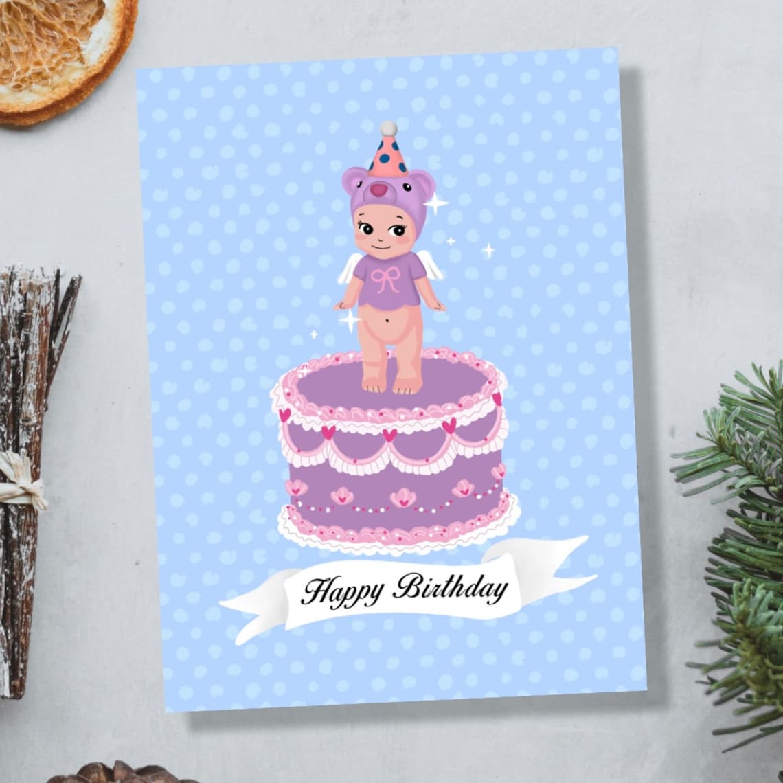 Sonny Angel Birthday Card, Cute Happy Birthday Cake Card, Baby Birthday ...
