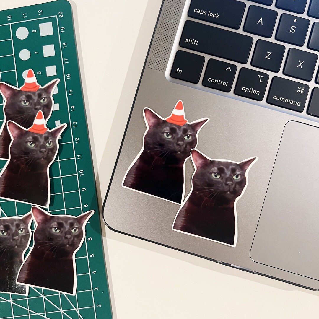 Zoning Out Black Cat Sticker, Dissasociating Cat Sticker, Cat Meme ...