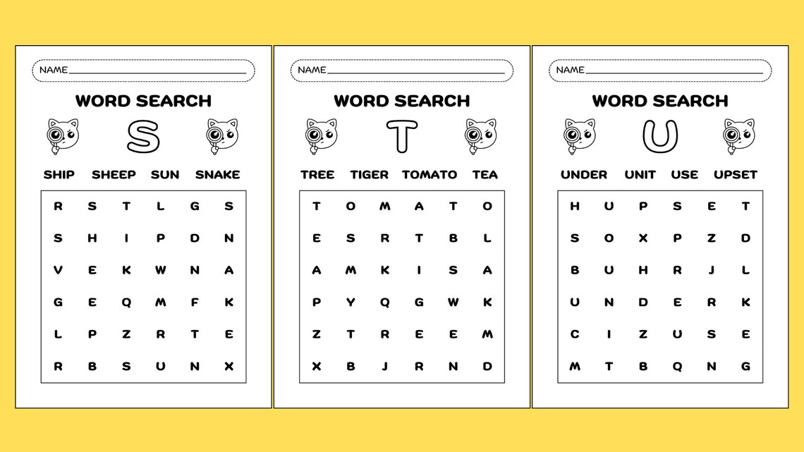 Printable Word Search Worksheets - Etsy