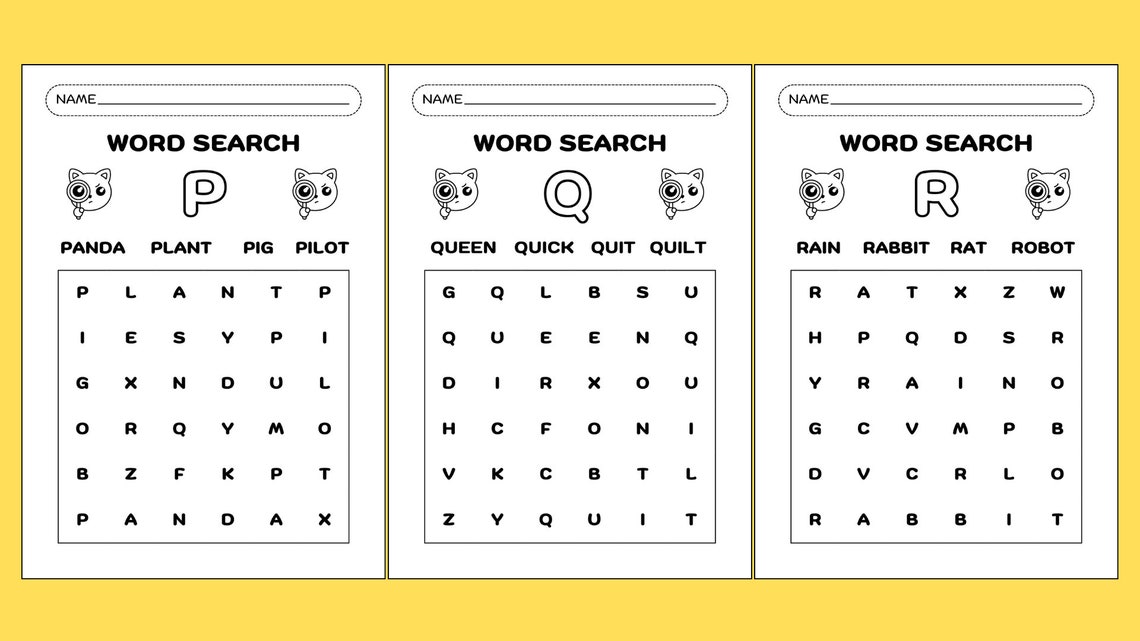 Printable Word Search Worksheets - Etsy