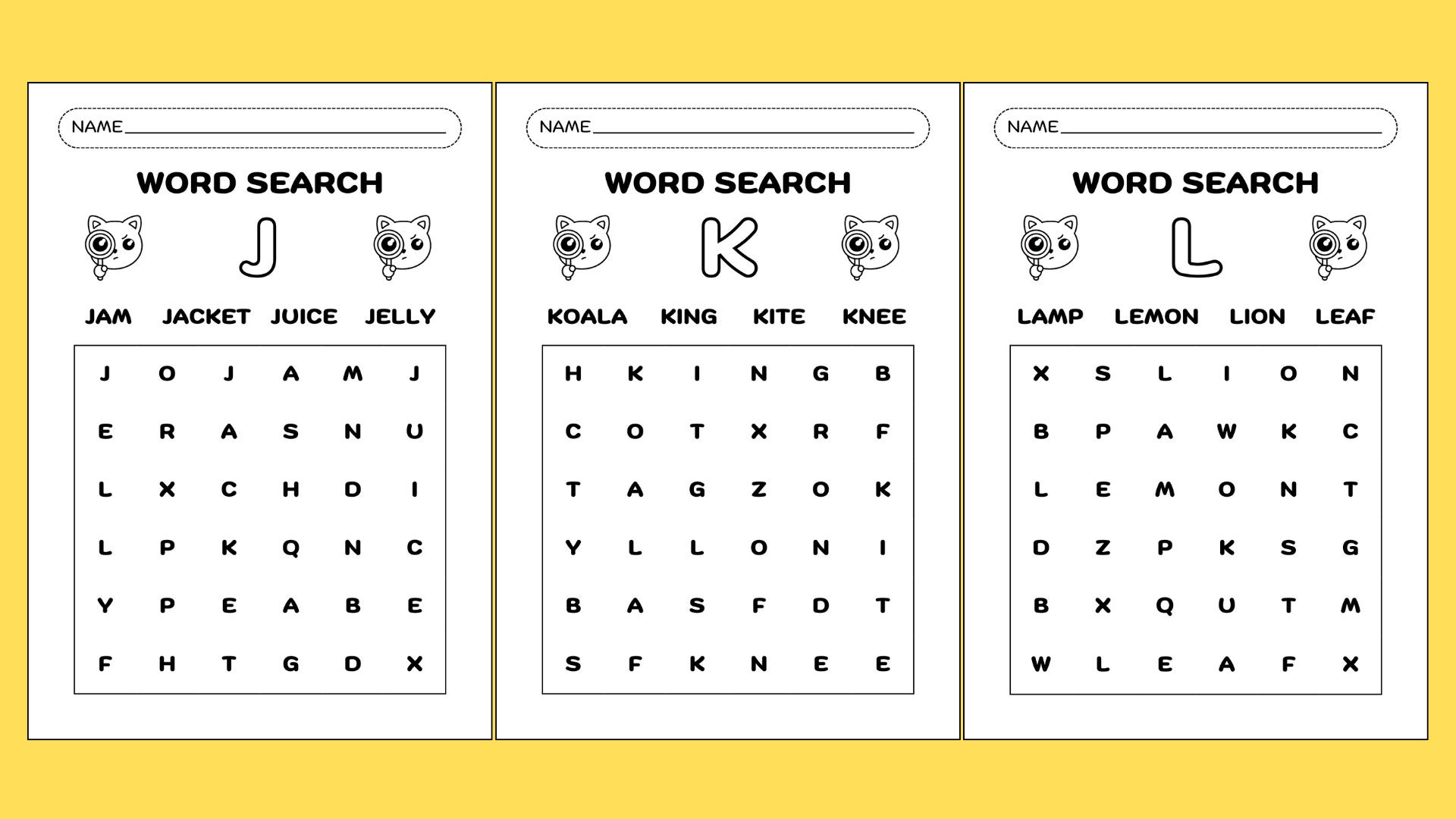 Printable Word Search Worksheets - Etsy