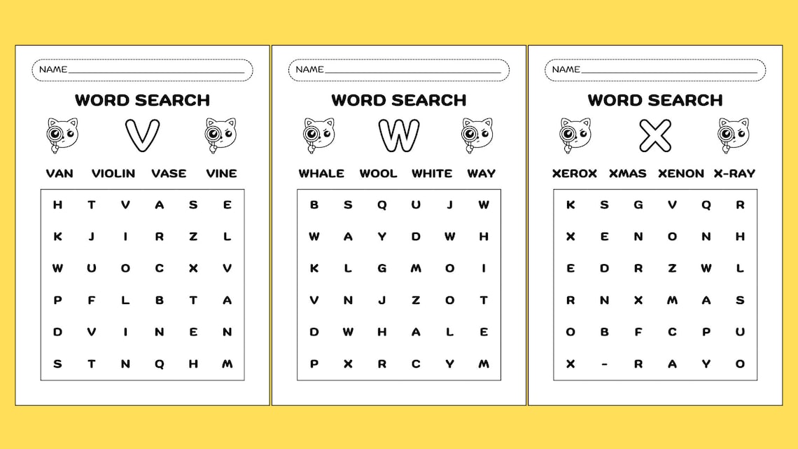 Printable Word Search Worksheets - Etsy