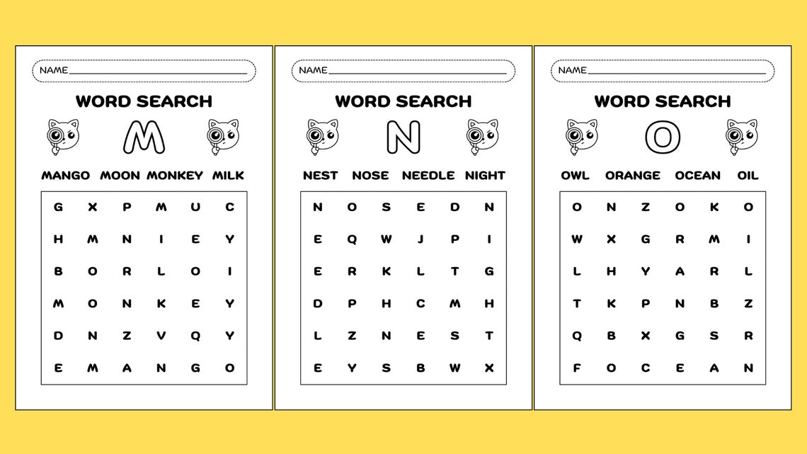Printable Word Search Worksheets - Etsy