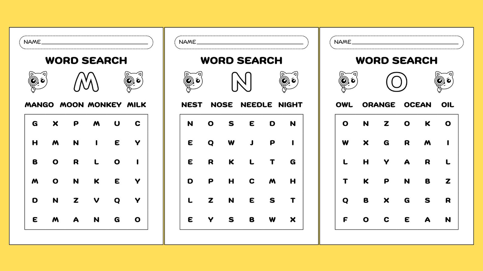 Printable Word Search Worksheets - Etsy