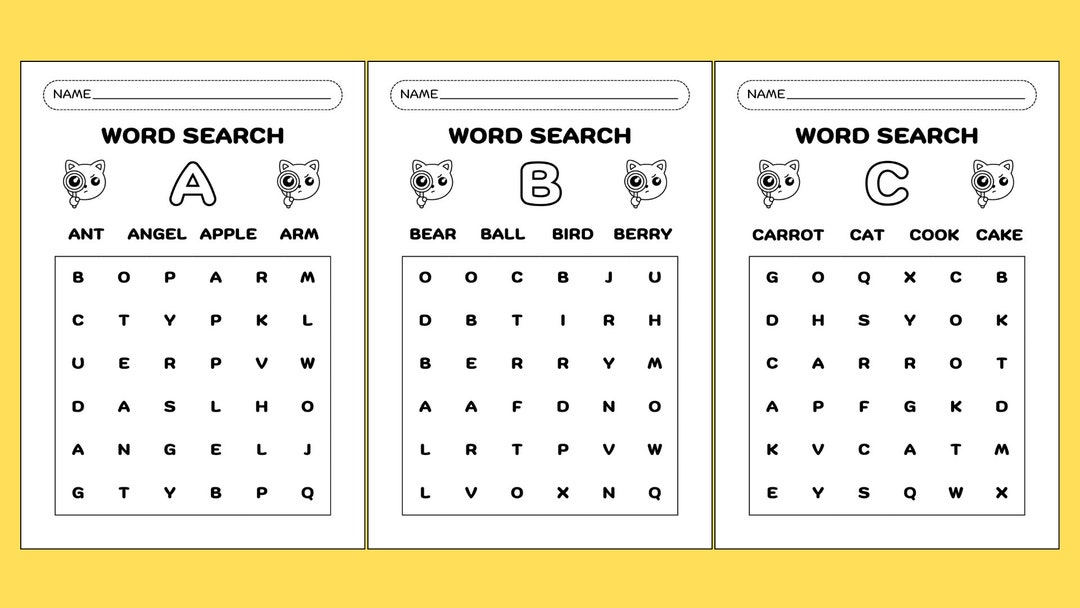 Printable Word Search Worksheets - Etsy
