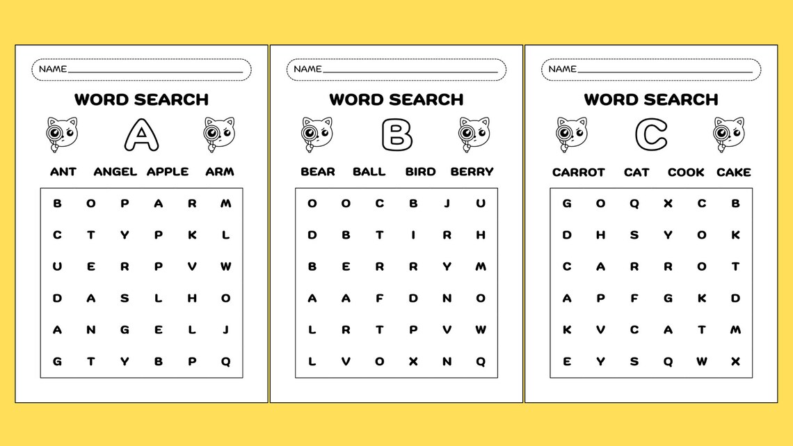 Printable Word Search Worksheets - Etsy