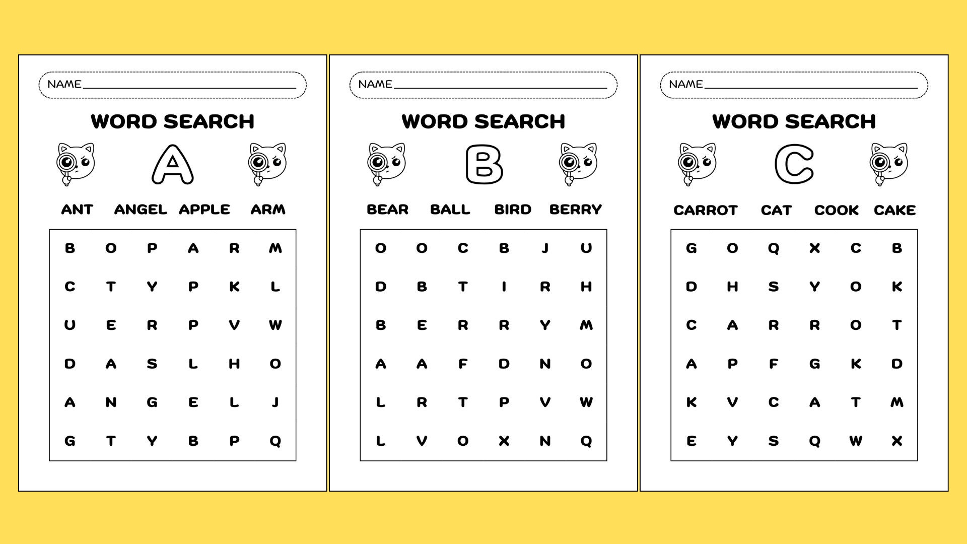 Printable Word Search Worksheets - Etsy