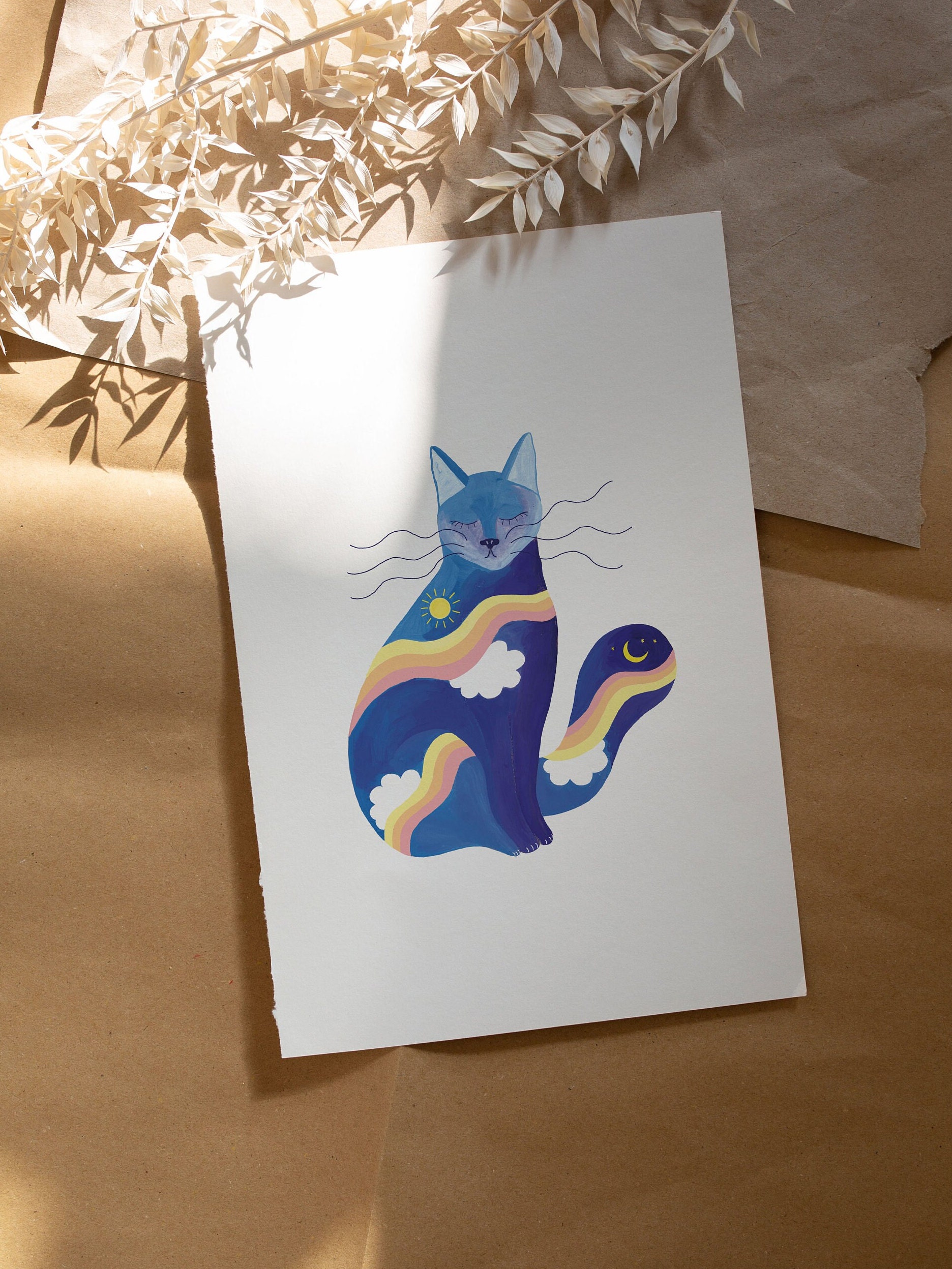 Sun and Moon Cat | Cat Wall Art Print | Rainbow Cat - Etsy