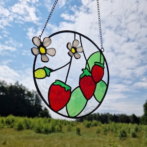 Cottagecore Sweet Strawberries Stained Glass Suncatcher;original ...