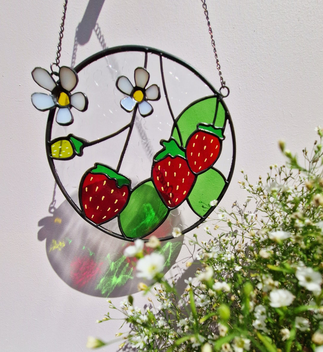 Cottagecore Sweet Strawberries Stained Glass Suncatcher;original ...