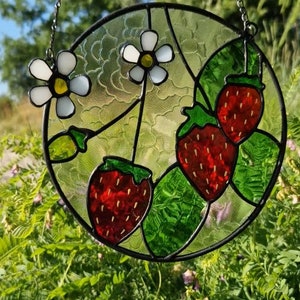 Cottagecore Sweet Strawberries Stained Glass Suncatcher;original ...