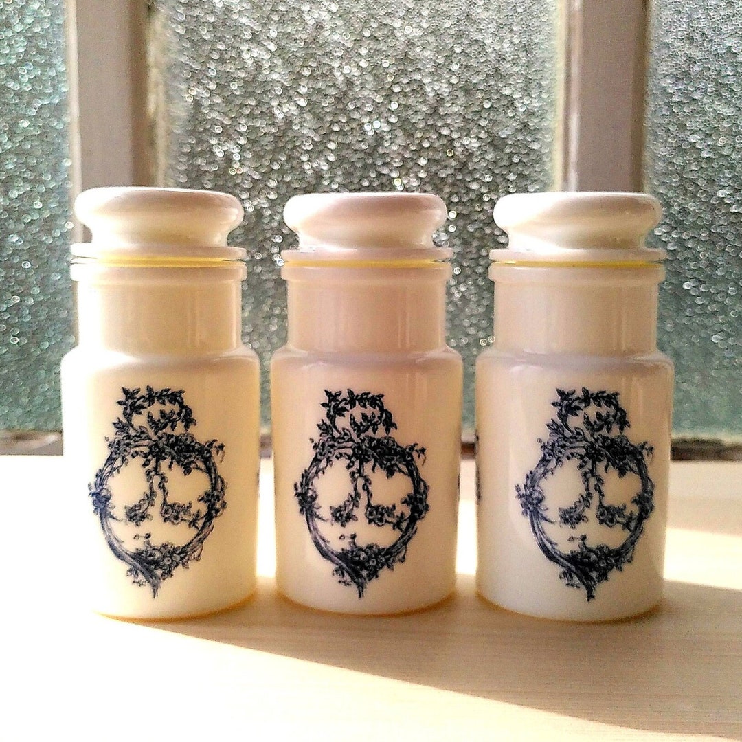 1, 2 or 3 Vintage Apothecary Jar Style Spice Jars in White Opaline With ...