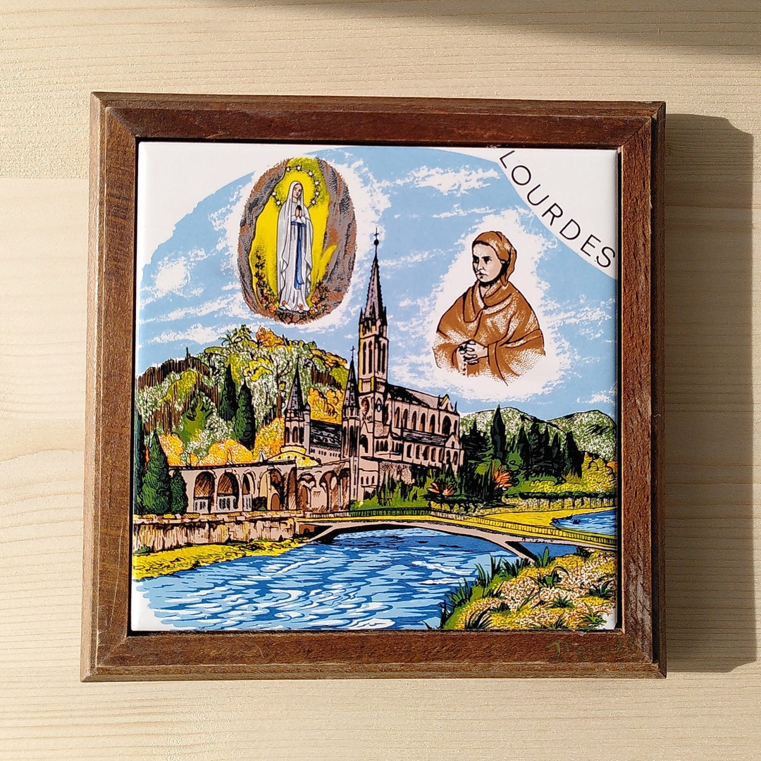 Vintage Trivet in Painted Glazed Terracotta Tile and Wood With ...