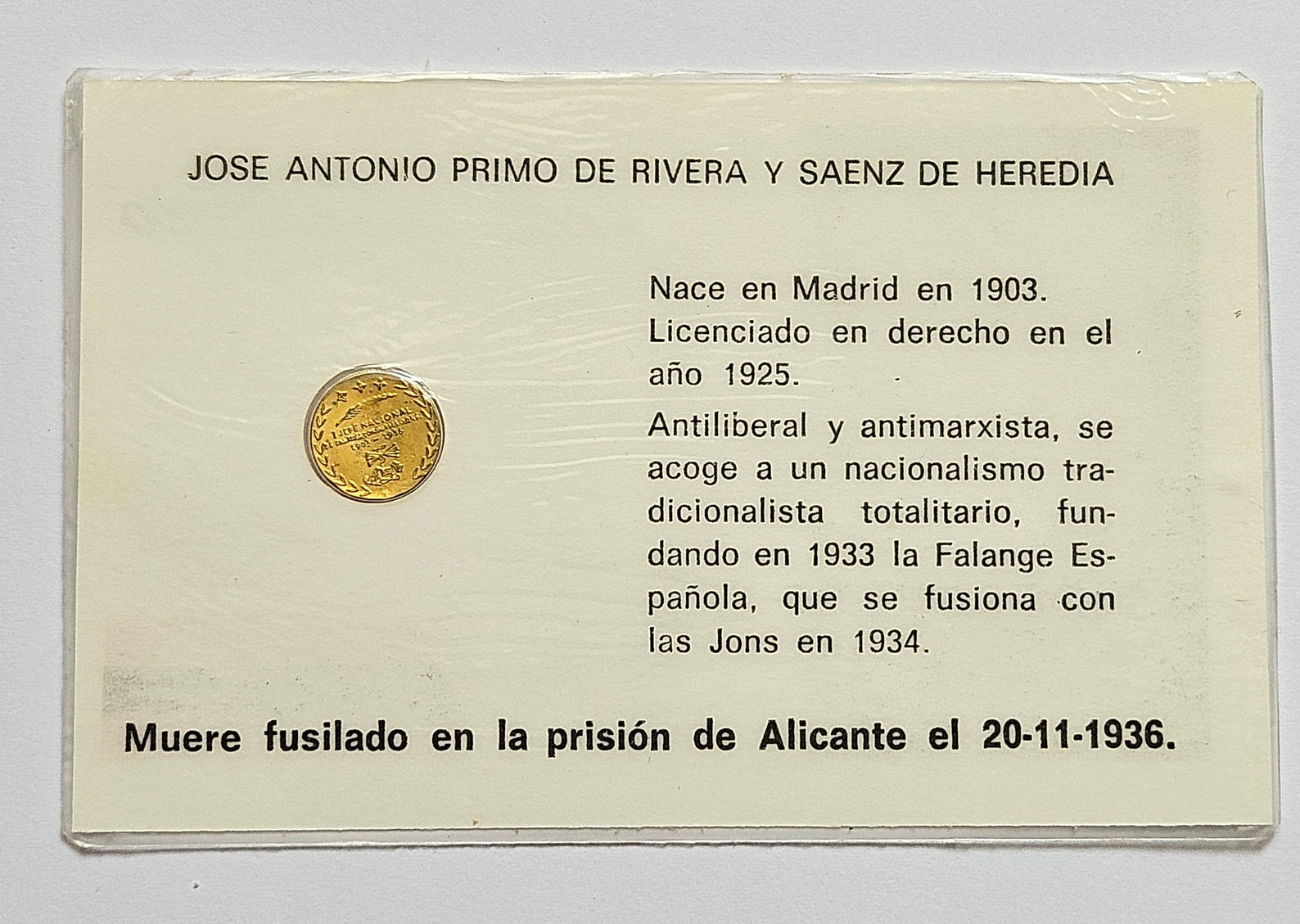 Spanish Coin Commemorative Card With Small Gold Coin Collecting Rare ...