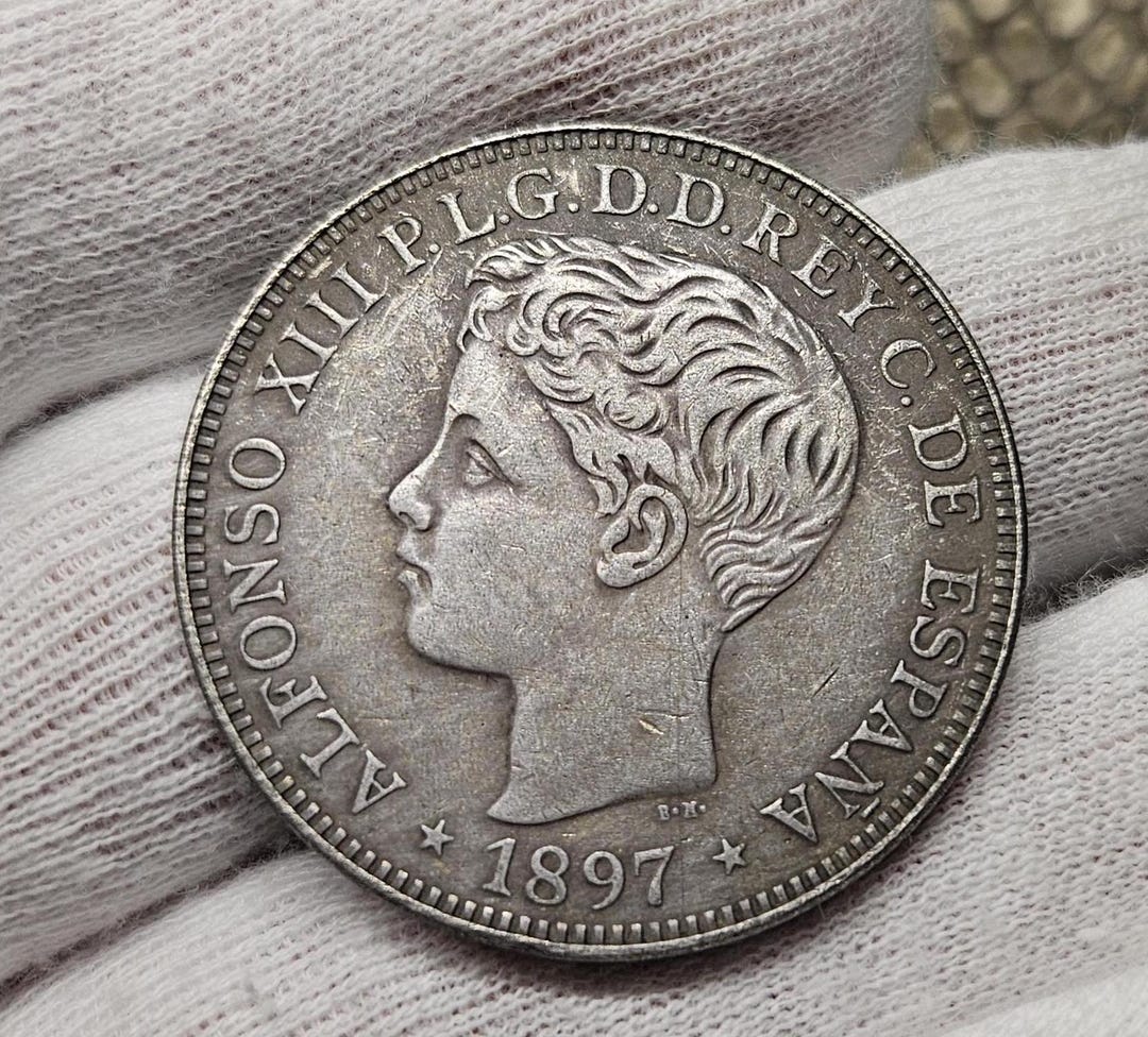 Coin 1 Peso - 5 Pesetas Puerto Rico Islands 1897 Alfonso XIII Colonial ...