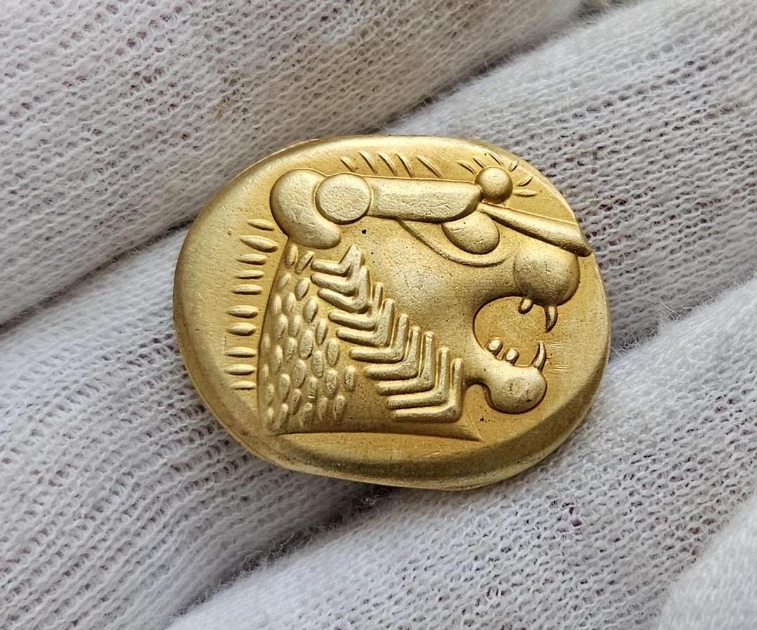 Ancient Greek Lydia Lion EL Third Stater Trite Coin Gold Effect Rare ...