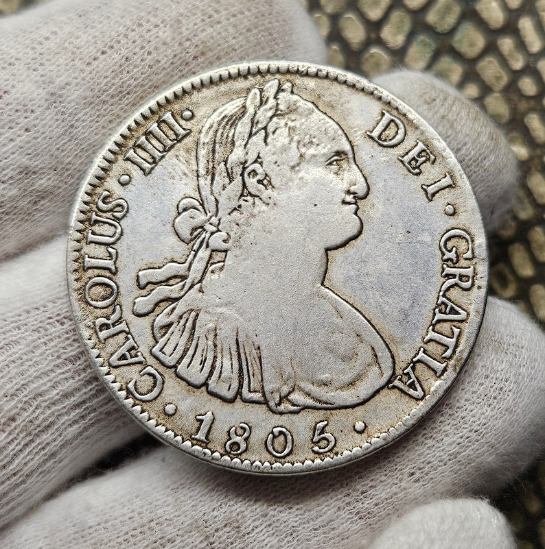 8 Reales Coin 1805 Charles IIII Antique Silver Plated Coin Hispanic ...