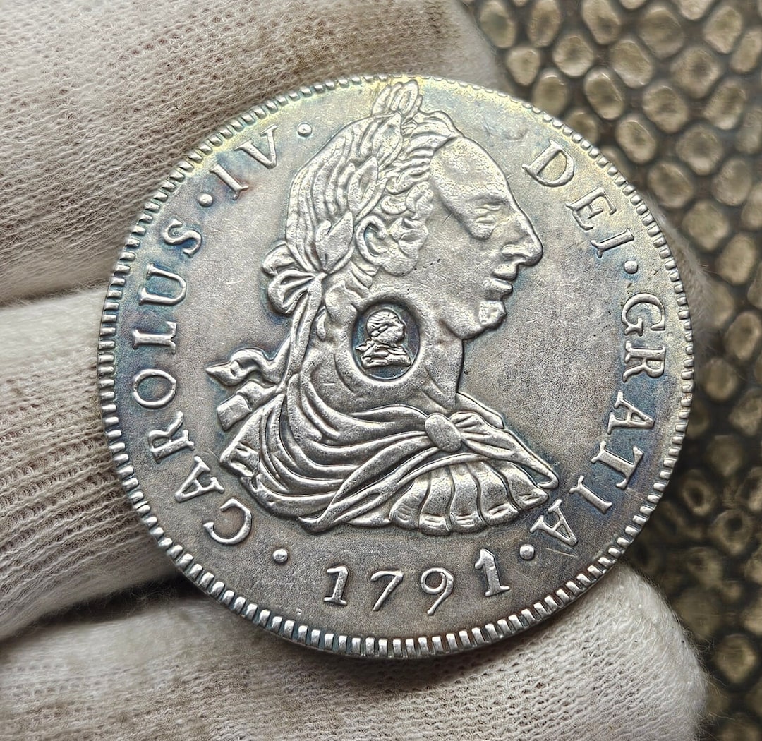Very Rare Coin 8 Reales With Stamp Carlos IV 1791 Spanish Coin Silver ...