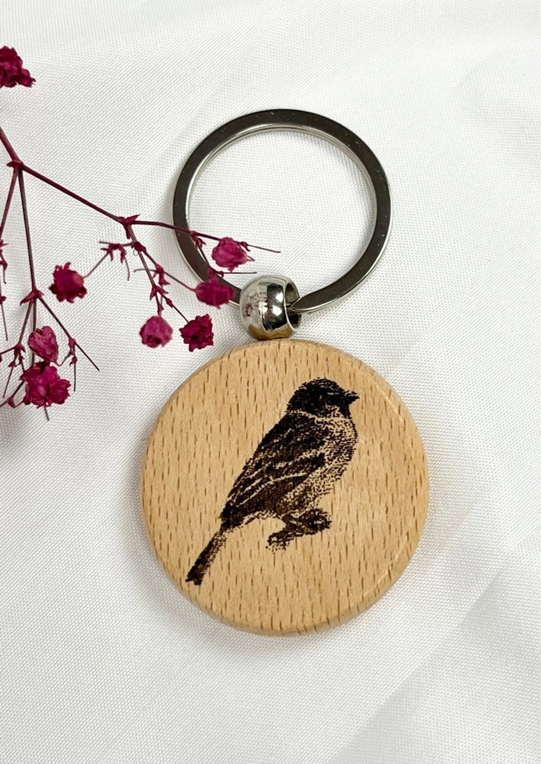 Sparrow Keychain Wood With Desired Text, Personalizable, Tree Sparrow ...