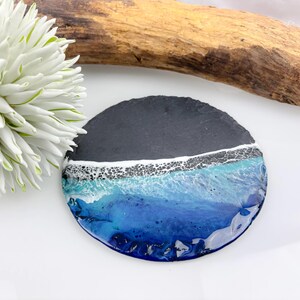 Serving Plate Made of Slate With Resin / Unique / Beach, Sea, Waves ...