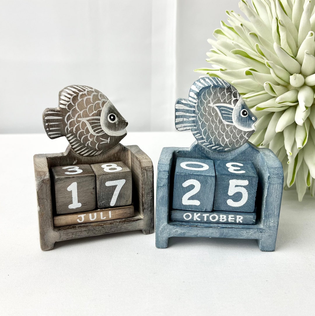 Fish Calendar Wooden Shabby Look Sustainable in Two Colors Perpetual ...