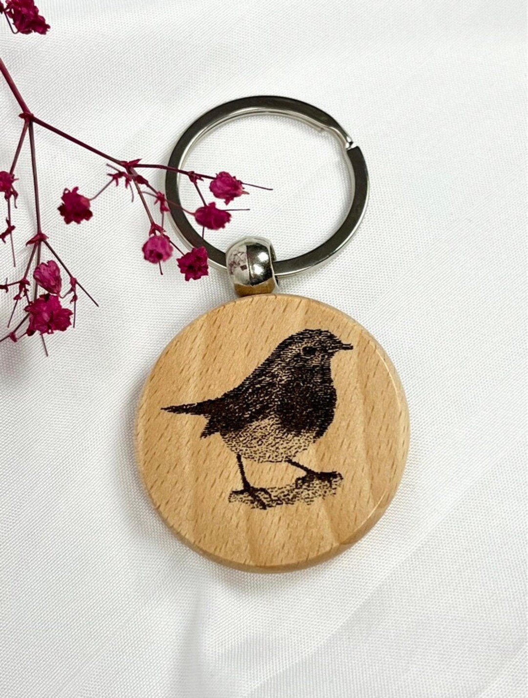 Robin Keychain Wood With Desired Text, Customizable, Field Sparrow ...