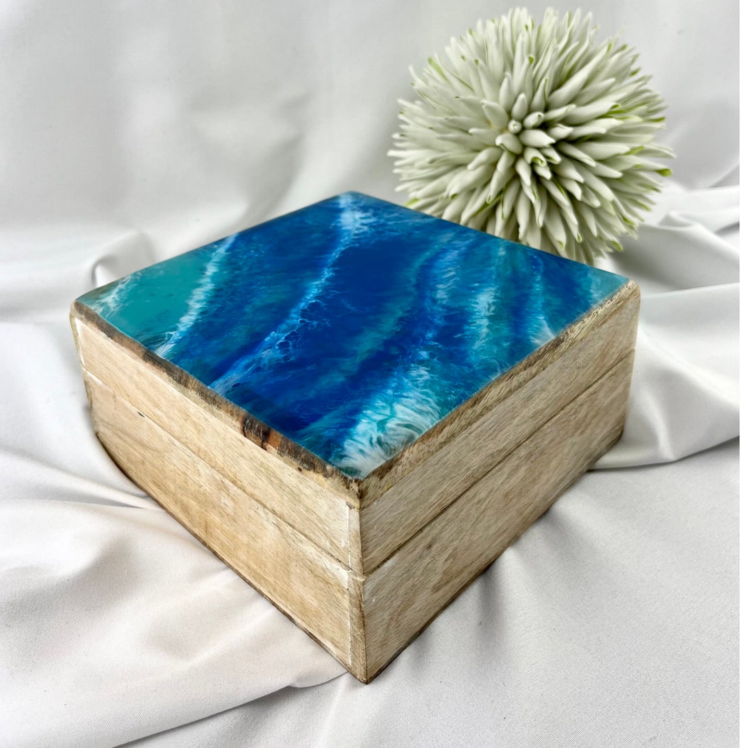 Resin Storage Box / Mango Wood / Unique Shabby Look, Beach, Sea, Epoxy ...