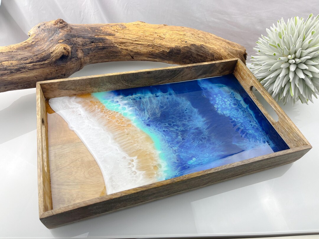Resin Tray Mango Wood Beach Sea Waves Epoxy Resin Waves Epoxy Breakfast ...