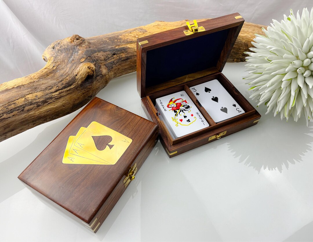 Playing Card Box 2 Card Games Mango Wood Box Brass Fitting as High ...