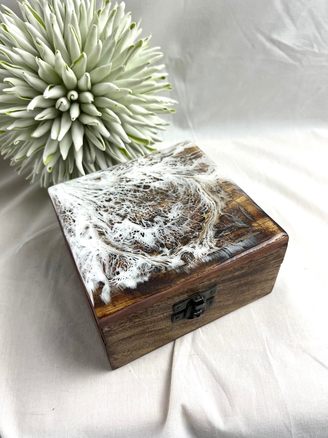 Resin Storage Box / Mango Wood / Unique, Beach, Sea, Waves, Epoxy Resin ...