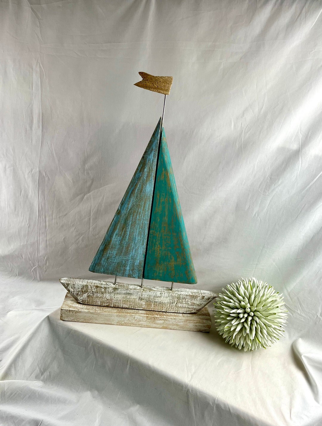 Large Sailing Boat Mango Wood Light Blue Turquoise, Sailing Ship ...